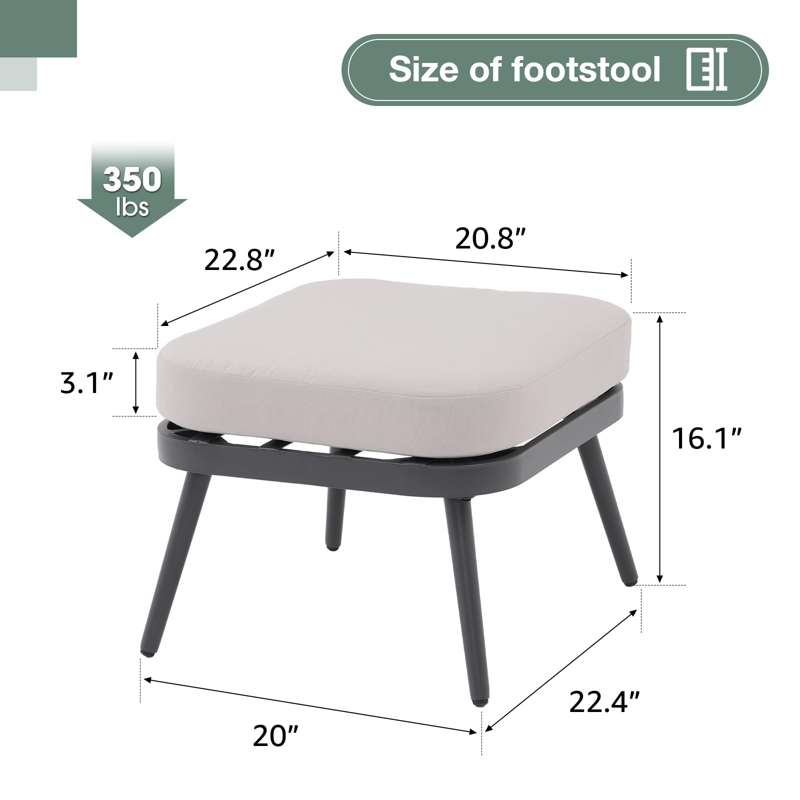 OC Orange-Casual Patio Footstool Ottoman,2-Piece Set Iron Footrest Ottoman with Premium Fabrics,Includes Thick Cushions, Seating for Living Room,Indoor, Outdoor, Garden