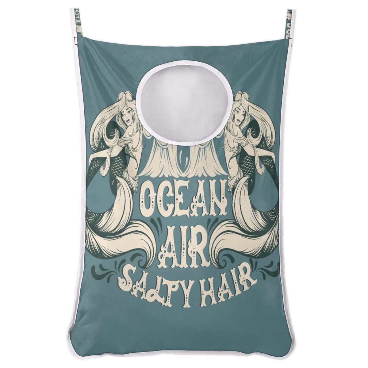 Ocean Mermaid Hanging Laundry Hamper large Wall Mounted Laundry Basket with Stainless Steel Hooks Laundry Room Organization and Storage Saving Space Over the Door Laundry Bag