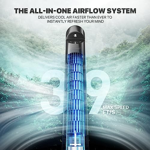 mollie Oscillating Quiet Tower Fan with Remote Control 3 Speeds 12H Timer Portable LED Display 47 Inch Electric Air Circulator Cooling Floor Standing Fan for Home Bedroom Office Living Room Black