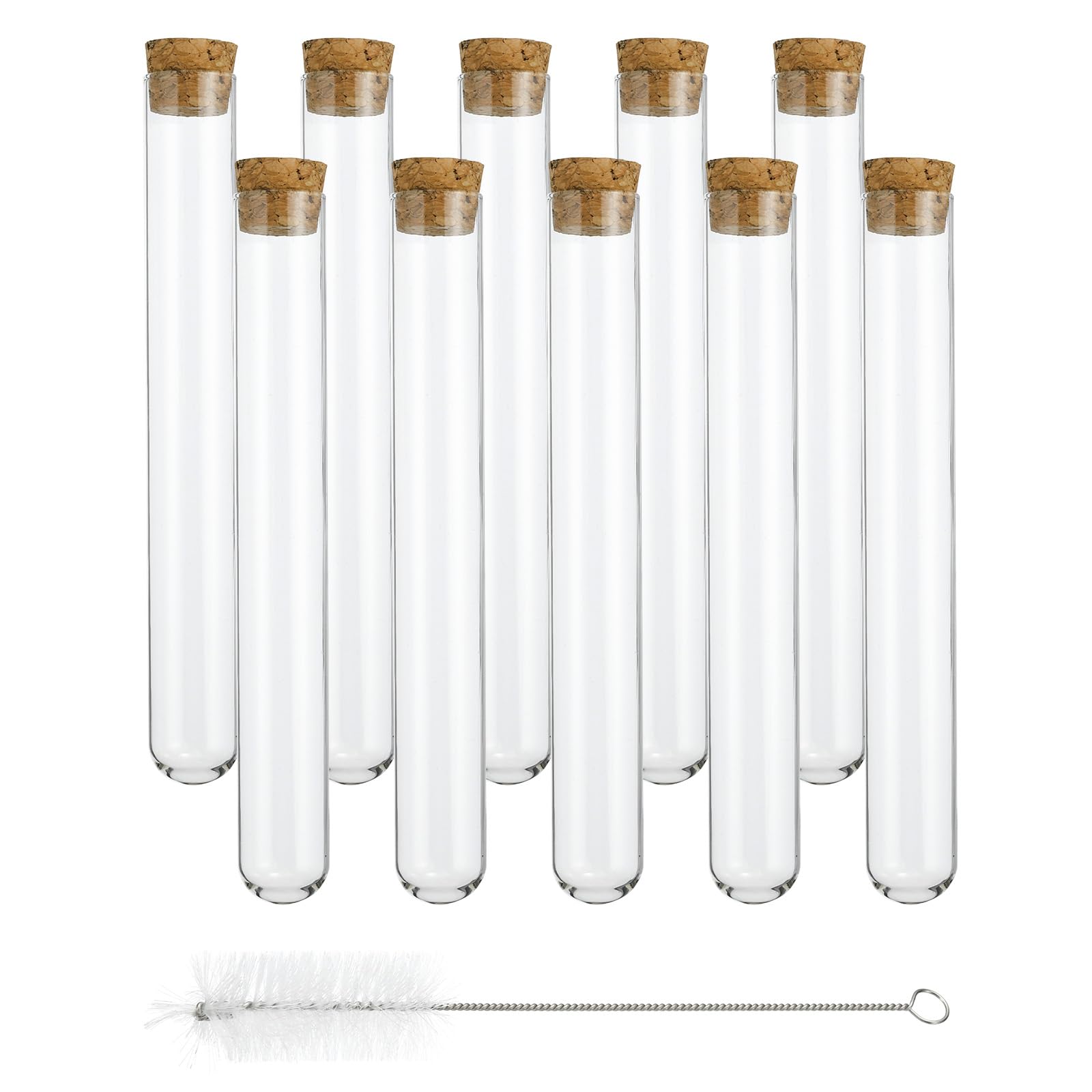 PATIKIL 30ml Test Tubes Set, 20pcs 5.91x0.79in Glass Clear Round Bottom Test Tube Containers with Stopper for Bead Party Candy Bath Salt Storage Scientific Experiment Plant Propagation