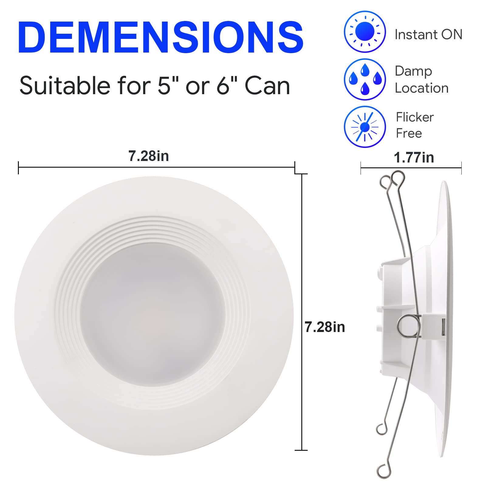 Energetic LED Recessed Lighting 6 Inch, 12.5W=100W, Soft White 2700K, 1050LM, Retrofit Downlight, Dimmable Trim Can Lights, Baffle Trim, Damp Rated, ETL, 12 Pack