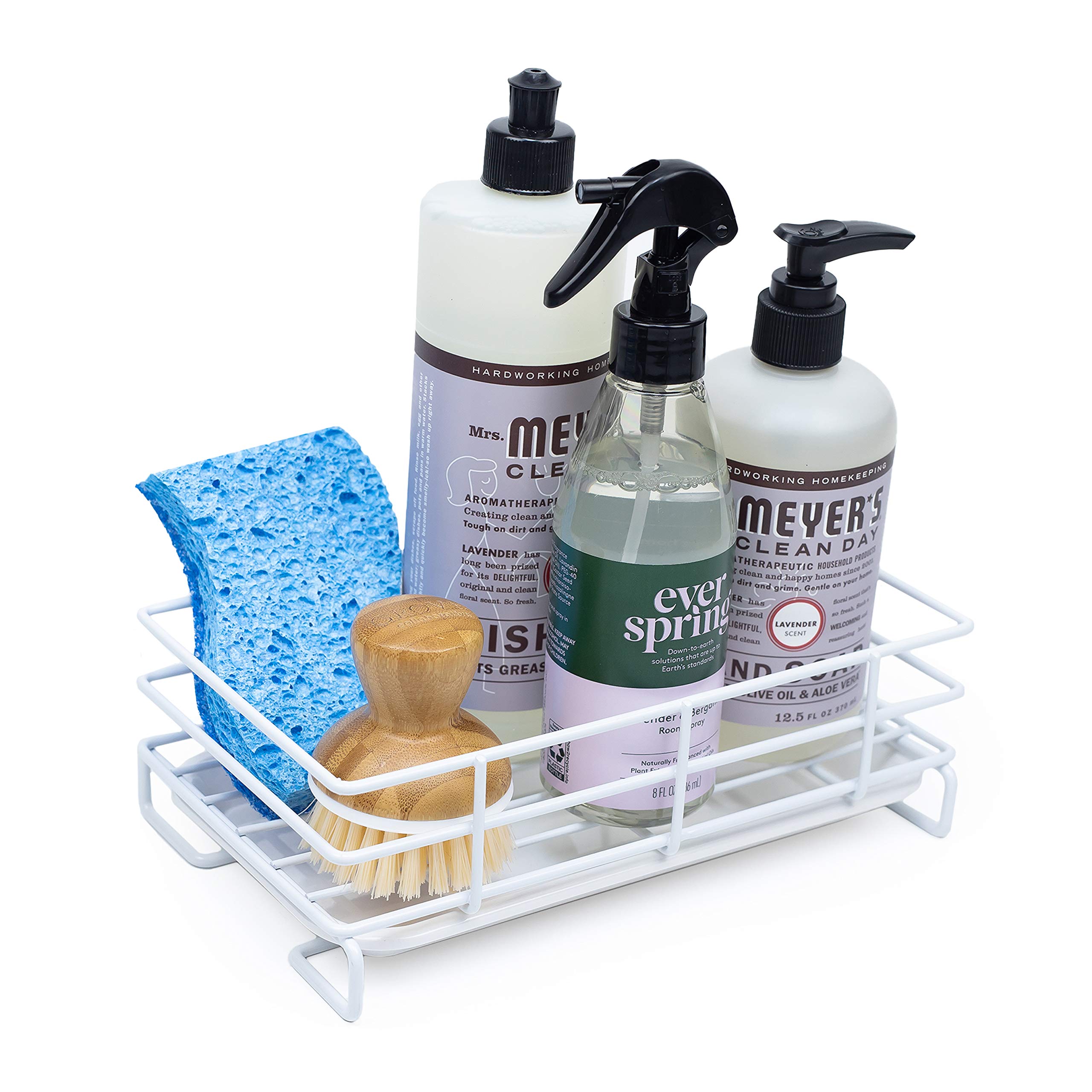 Handy Home Concepts Kitchen Sink Sponge Soap Holder for Countertop Large White Kitchen Soap Tray Sink Organizer