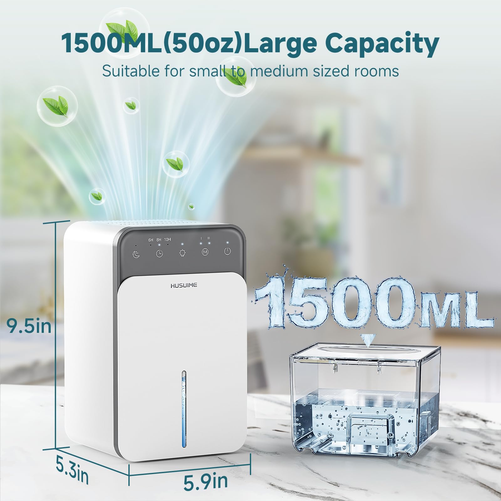 HUSUIME Dehumidifier, 50 OZ Dehumidifier for Bedroom, Quiet Dehumidifier with Timer Sleep Mode, Auto Defrost, 7 Colors LED Light and Auto Shut Off Function Small Dehumidifier for Bathroom, RV, Closet
