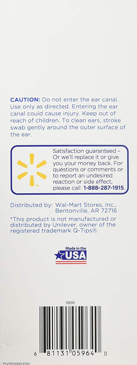Equate Cotton Swabs Twin Pack, 1000 Count (2x 500 Count) - 1 Pack (for Ears, Beauty, Makeup, Babies, Dogs, Pets, Auto Detailing, Cleaning, and More)