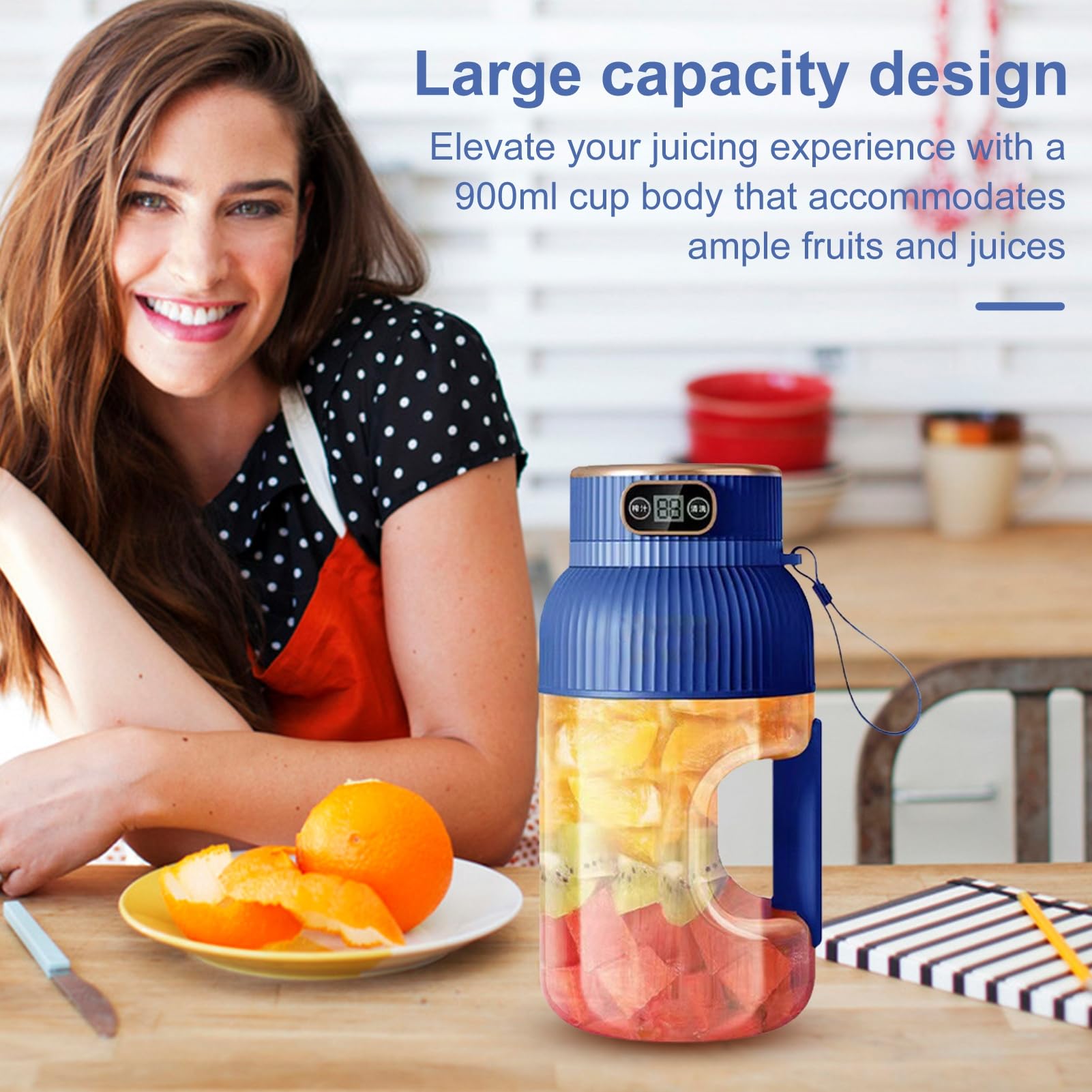 oxcuuka Multifunctional Portable Juicer Cup With Digital Display, Personal Portable Blender Rechargeable for Shakes and Smoothies, Fruits and Veggies - 900ml Green single cup with single lid