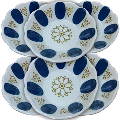 Hakan Traditional Melamine Turkish Teacup Saucers, Authentic Design Tea Glass Plates, Non-Breakable, 6 Pcs, 3.9 in (Blue)