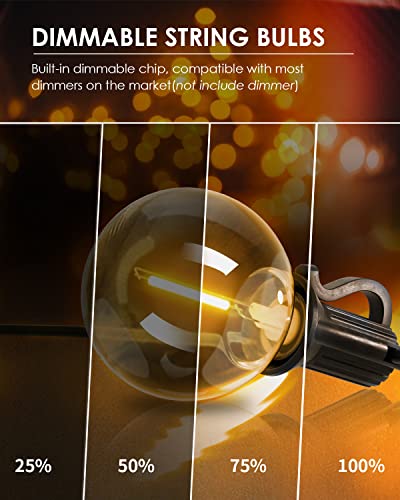 Outdoor String Lights, 150Ft G40 Globe LED Outdoor Lights for Patio with 52 Shatterproof Bulbs(2 Spare), String Lights for Outside, Cafe, Porch, Backyard, Market