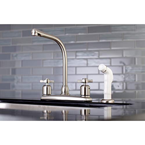 Kingston Brass FB718ZX Millennium 8-Inch Center Set Kitchen Faucet with Plastic Sprayer, Brushed Nickel
