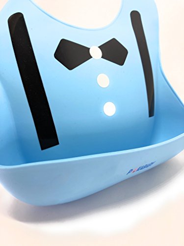 Waterproof Bibs for Toddlers - Silicone Bib –Fits Up to 6 Years Old (Blue Suit)