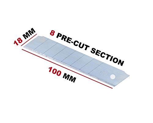 Kutir Box Cutter Utility Knife Replacement Blades (Pack of 10) - Heavy Duty SK2 Metal 18mm Snap-Off Blade - For Retractable Utility Knives - Stays Sharp 3X Long - Suitable for Cardboard, Carpet, Rope