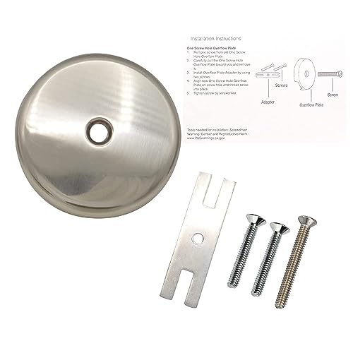 Gold-Hao-The-Bathroom Single Hole Bathtub Drain Overflow Plate - Overflow Drain Cover | Tub Drain Cover with Three Matching Screws/Bathtub Overflow Drain Cover with Adapter (Brushed Nickel)