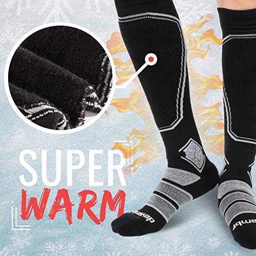 devembr Merino Wool Ski Socks for Men and Women, High Performance Snowboard socks - Size L, Black