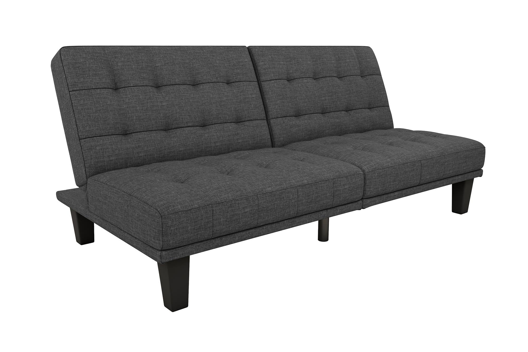 DHP Dexter Futon and Recliner Lounger, Multi-Functional Sofa for Small Spaces, Grey Linen