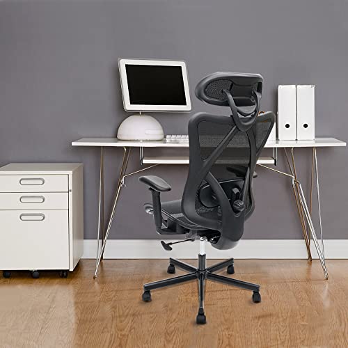 Mesh Office Chair, Ergonomic Office Chair with Adjustable Lumbar Support, Armrest, Headrest - Tilt High Back Desk Chair with Mute Wheel for Office, Home, Gaming