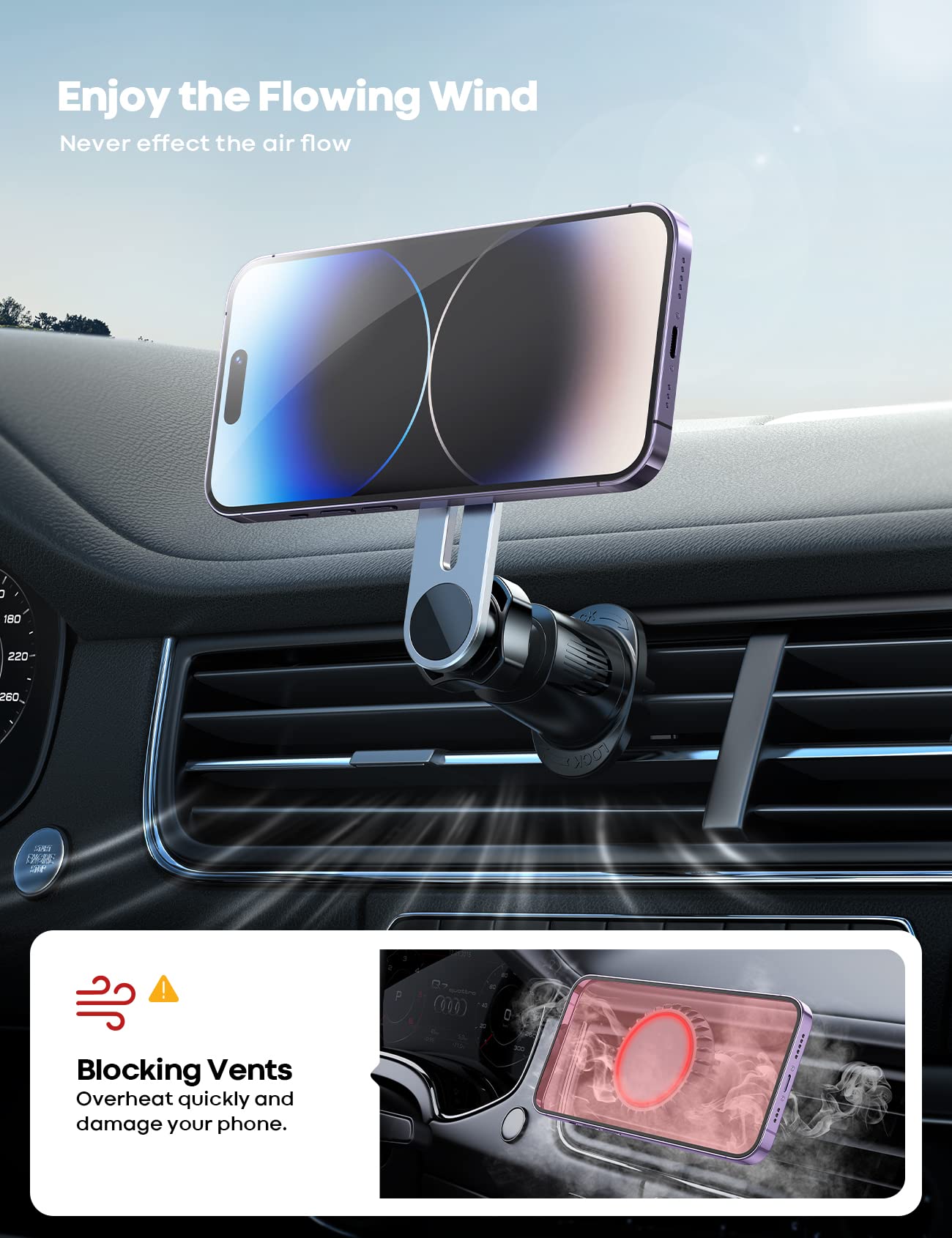 Lamicall Car Phone Mount & Foldable Phone Stand White -Bundle