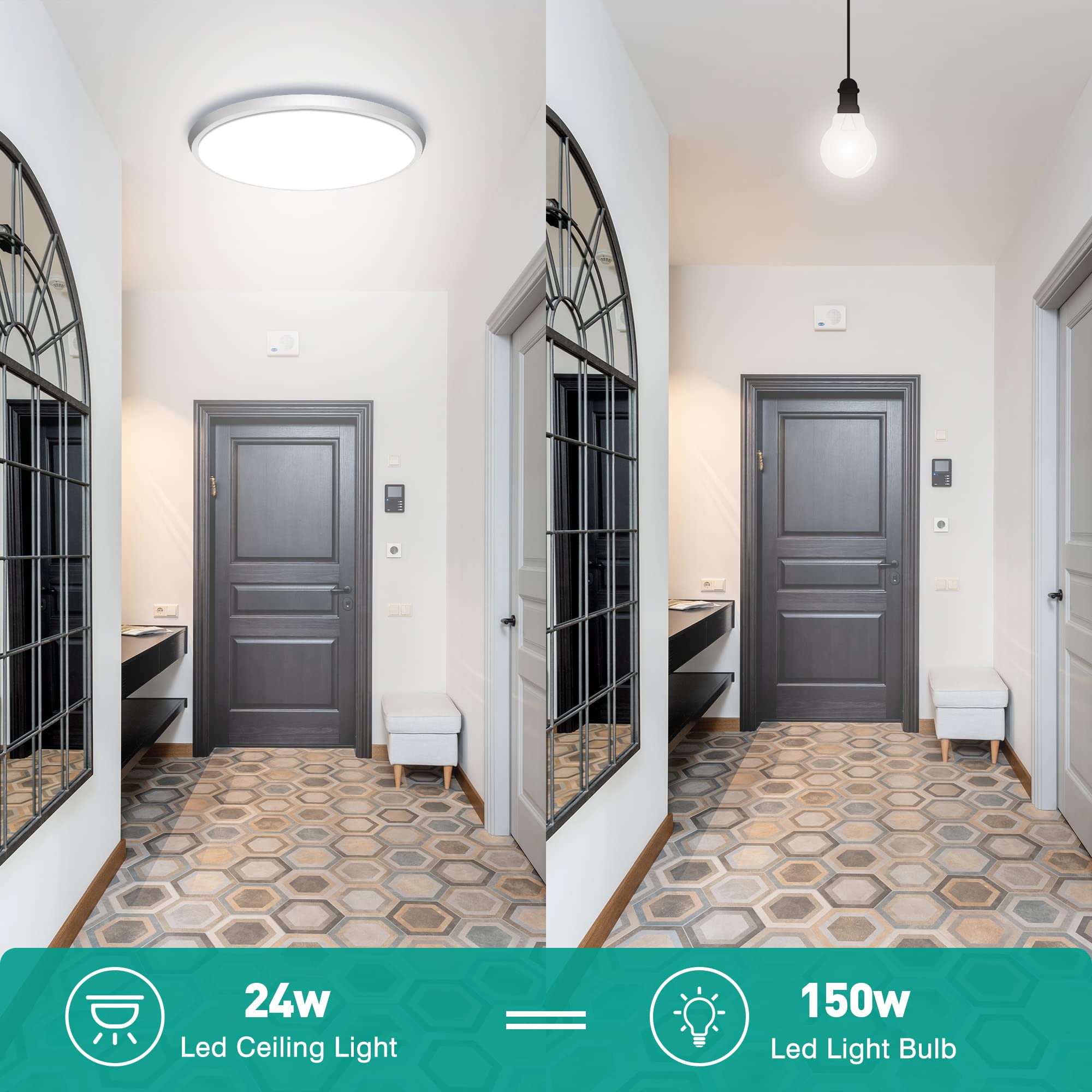DODOPEN Motion Sensor Ceiling Light Wired - 12 Inch Motion Activated Flush Mount Lighting Fixture - 24W LED Ceiling Light for Closet, Hallway, Porch, Laundry, Garage, Basements - 5000K White