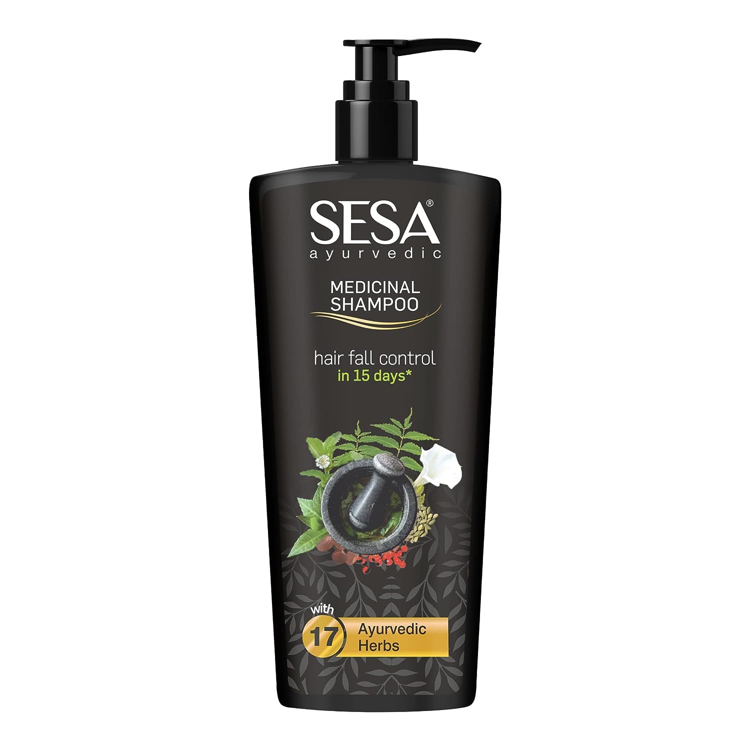 SESA Ayurvedic Medicinal Shampoo Hairfall Control Anti Dandruff Shampoo Infused with 17 Ayurvedic Herbs Smooth & Shiny Hair For Men & Women - 500 ml or 16.90 oz