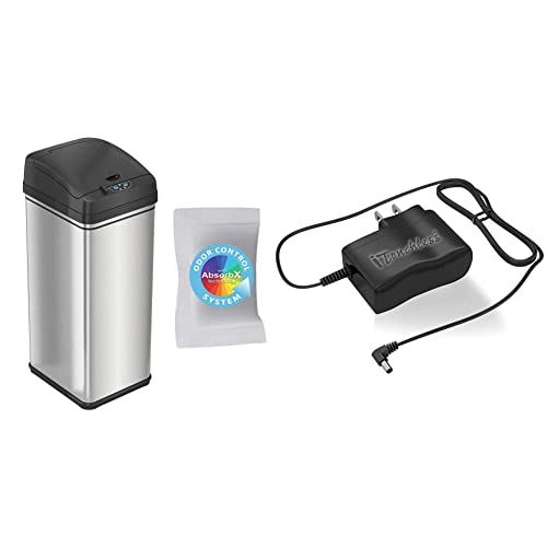 iTouchless 13 Gallon Pet-Proof Sensor Trash Can & AC Power Adapter for Automatic Sensor Trash Cans, Official and Manufacturer Certified, UL Listed, Energy Saving