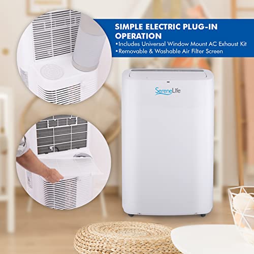 SereneLife SLPAC14.5 Portable Air Conditioner-Compact Home A/C Cooling Unit with Built-in Dehumidifier & Fan Modes, Includes Window Mount Kit (14,000 BTU), White