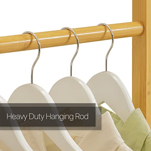 MoNiBloom Bamboo Coat Rack with 5-Tier Storage Shelves Trapezoid Freestanding Garment Rack Clothes Hanging Rack Stand for Bedroom Living Room, Natural
