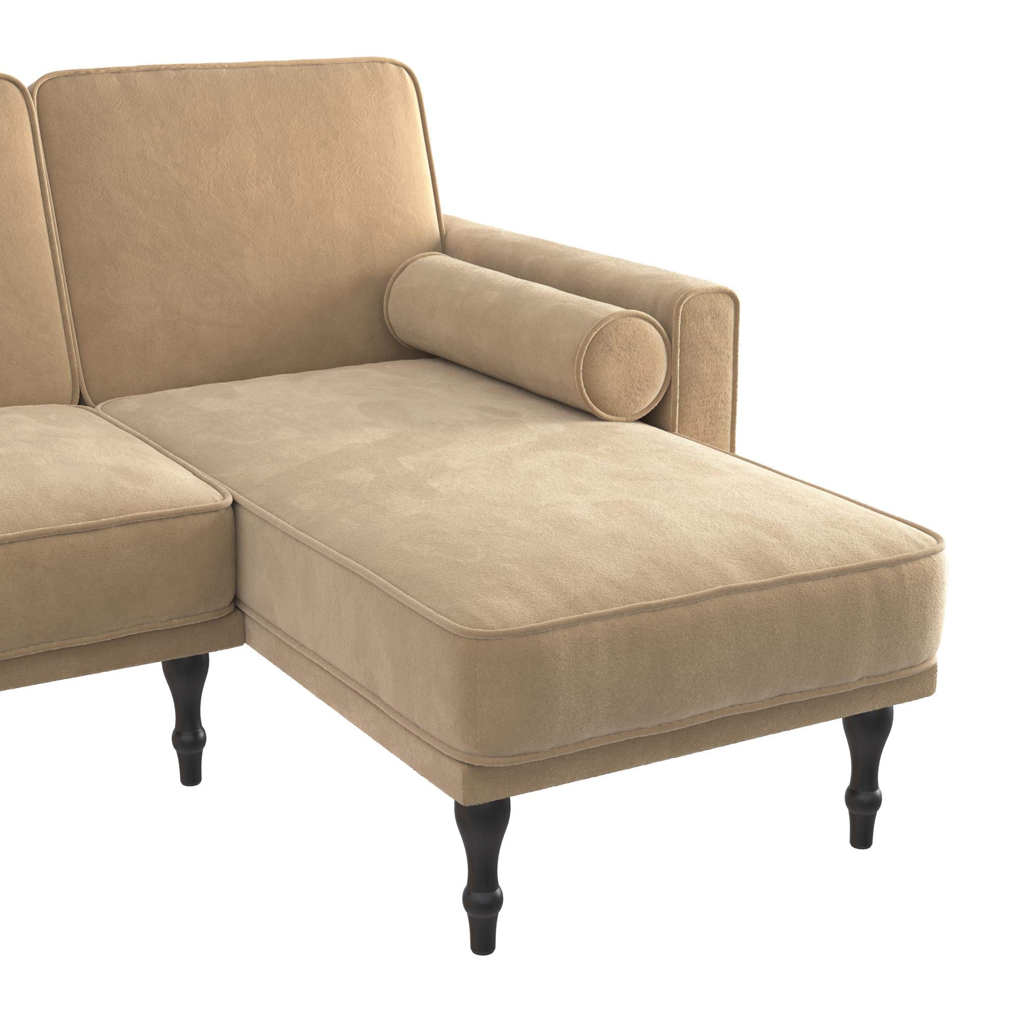 DHP Estelle Small Space Sectional, Tan Velvet Futon