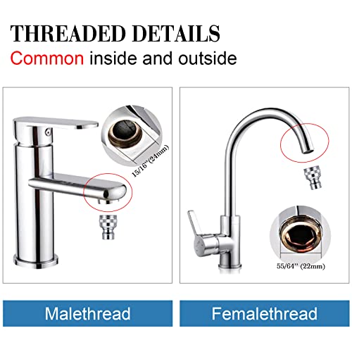 Dreyoo 2 Pcs Dishwasher Faucet Adapter, Dishwasher Snap Adapter Connection 15/16-27Male or 55/64-27Famale Chrome (No Filter)