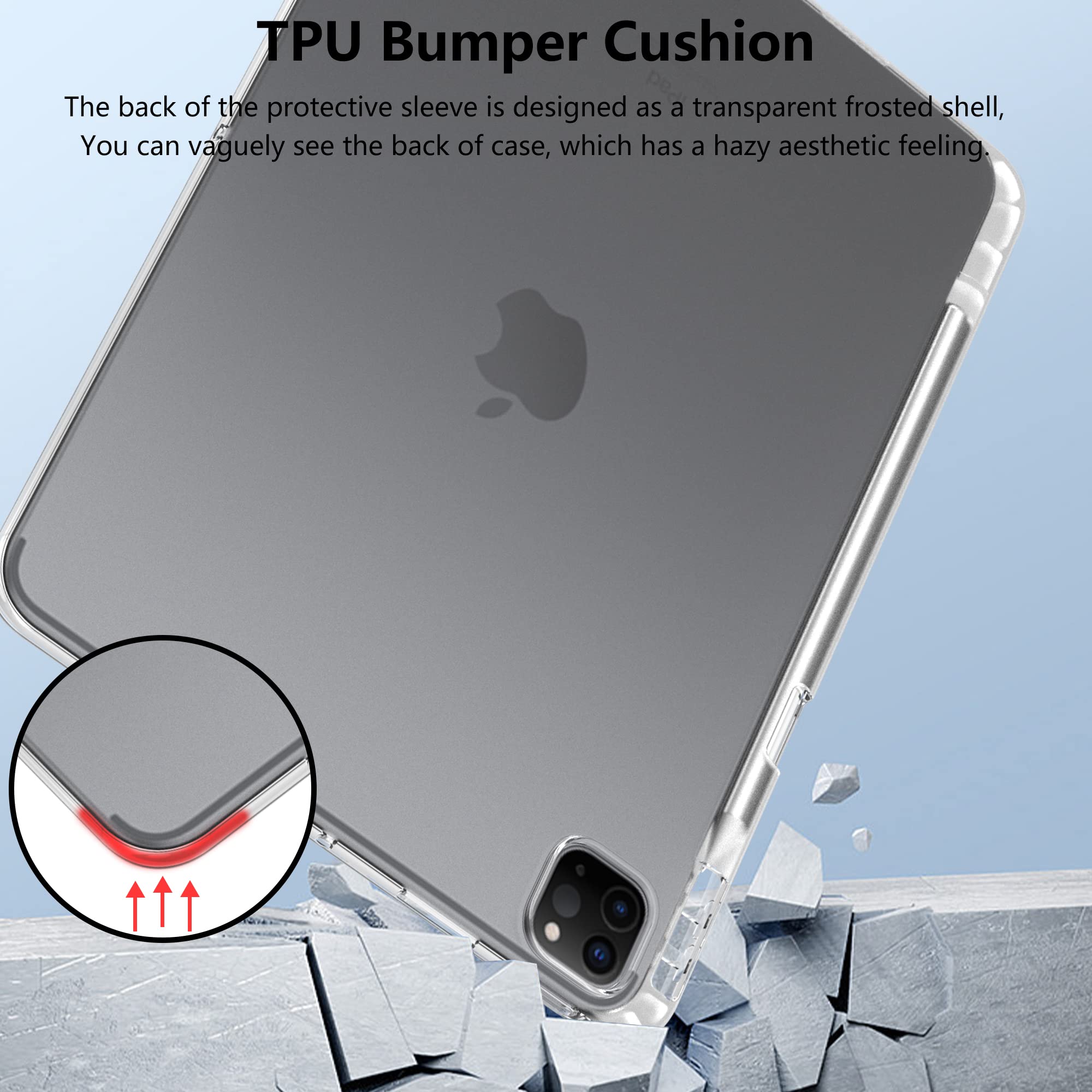 Meruns Compatible with iPad Pro 12.9 Generation (2022)/iPad Pro 12.9 Generation (2021) Case, Supports Pencil, Unique frosted transparent rear shell, Clear.
