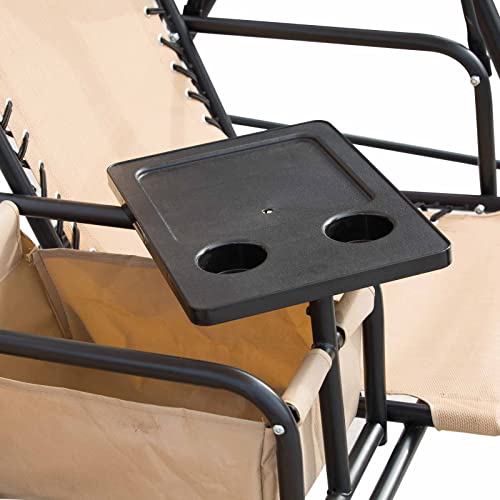Outsunny 2-Seat Patio Swing Chair, Outdoor Canopy Swing Glider with Pivot Storage Table, Cup Holder, Adjustable Shade, Bungie Seat Suspension and Weather Resistant Steel Frame, Beige