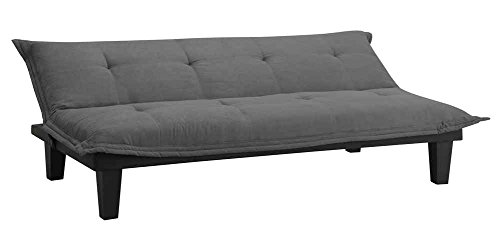 DHP Lodge Convertible Futon Couch Bed with Microfiber Upholstery and Wood Legs, Charcoal