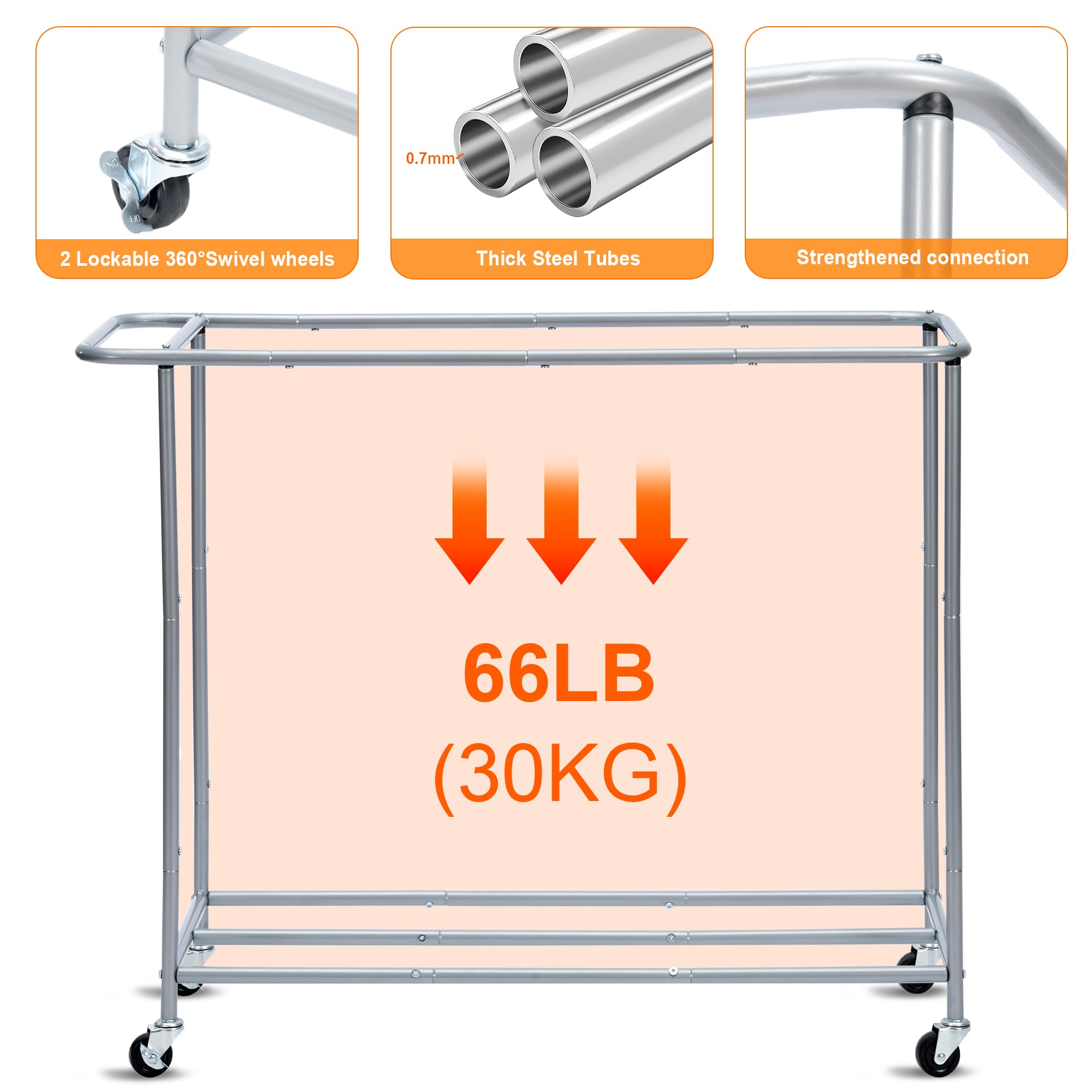 Heybly Laundry Basket,3 x 18.5 Gal Laundry Separator Hamper with Heavy Duty Rolling Wheels,Laundry Divider Sorter with Removable Bags for Dirty Clothes Storage, 40.2 x 15.4 x 33.1 Inches HLH022P03