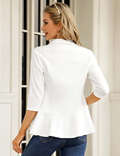 KOJOOIN Womens Casual Blazer 3/4 Sleeve Open Front Ruffle Work Office Cardigan Suit Jacket White XL