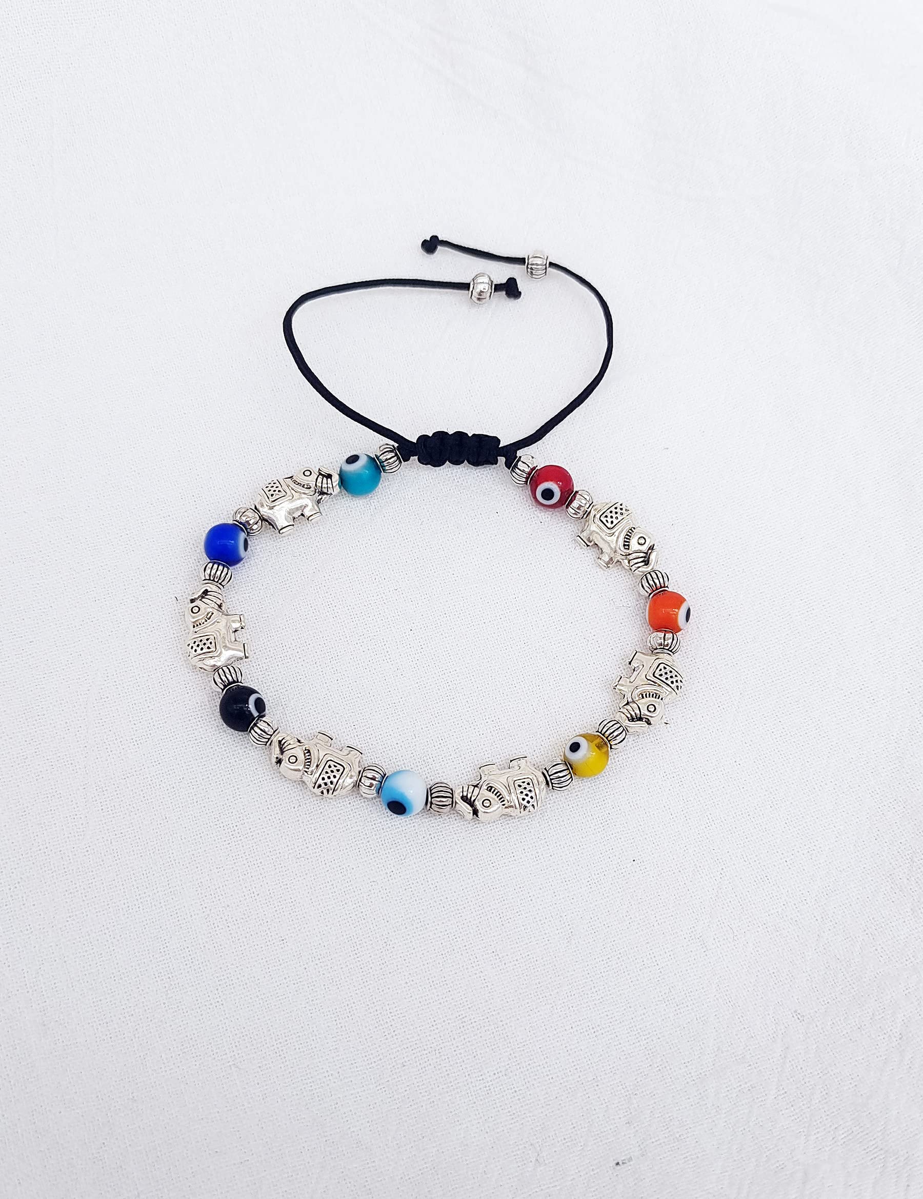 Elephant Bracelet For Women - Color Beaded Evil Eye Bracelet For Girl- Good Luck Adjustable String Beads Bracelet