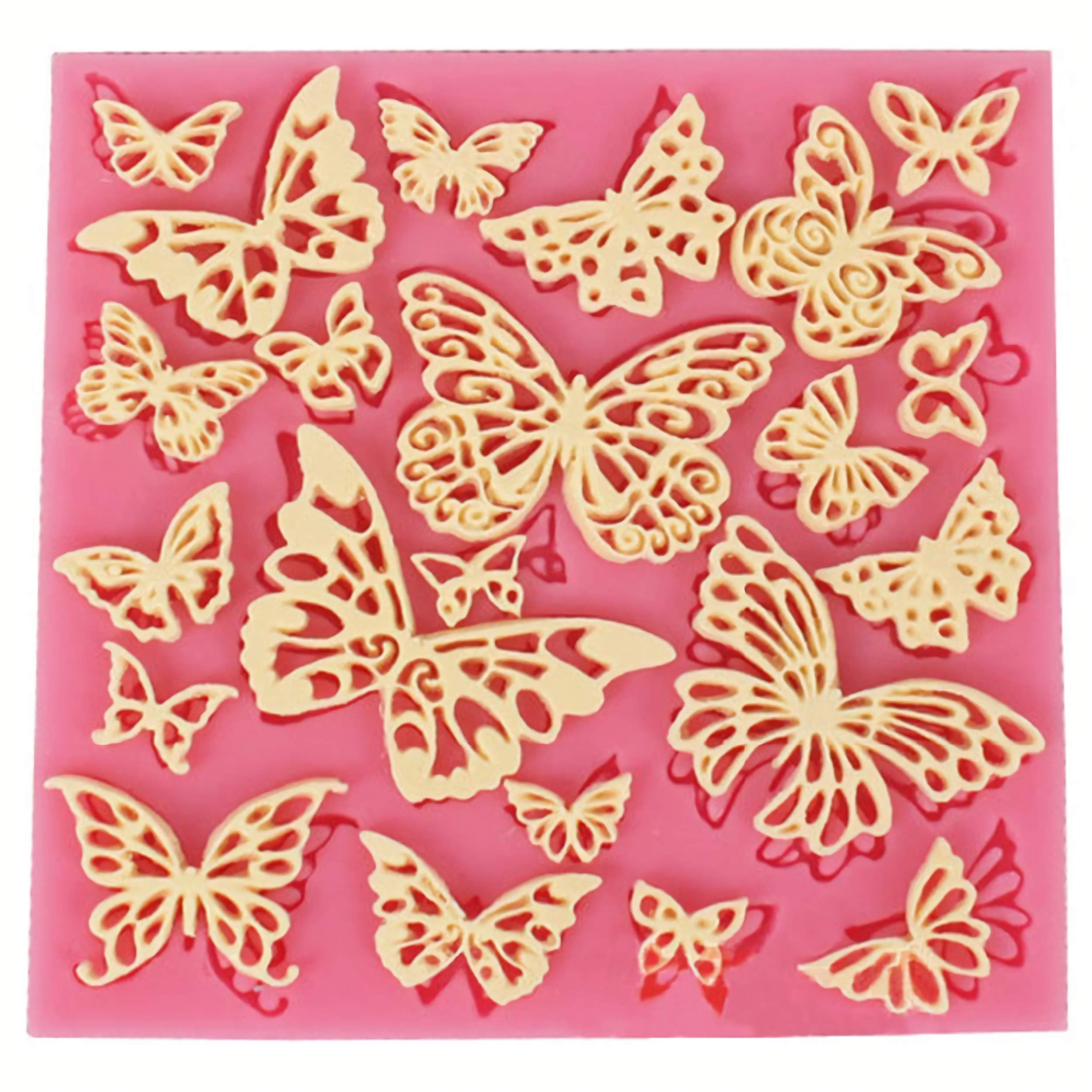 HengKe 2 Pcs Assorted Hollow Butterfly Shape Molds, Fondant Cake Texture Mat, Food Grade Cake Molds,Gum Paste, Fondant, Candy, Icing, Biscuit Decor, Chocolate Bake Ware Baking Tools