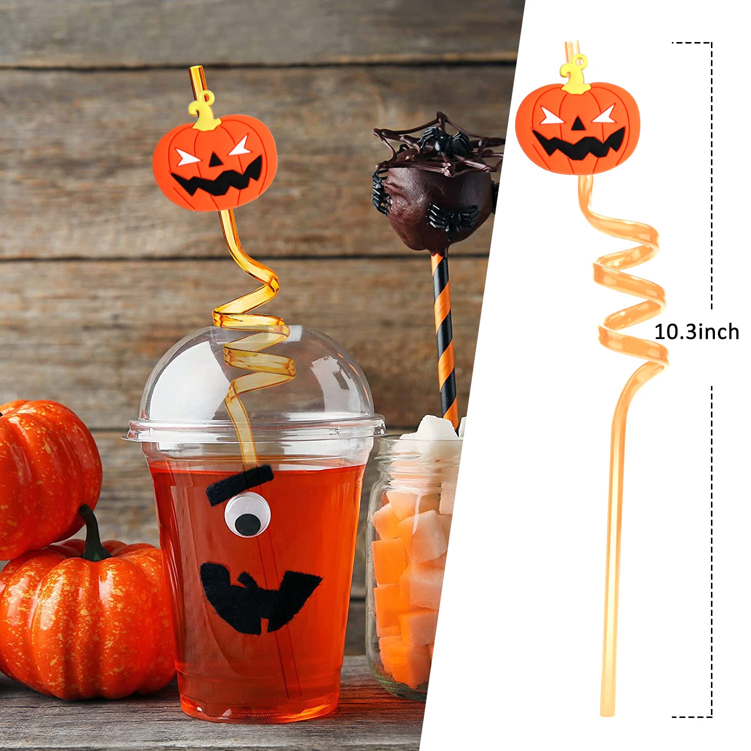 Halloween Drinking Straws, 24 Pack of Plastic Straws Reusable Pumpkin Wizard Pattern Kids Party Spiral Straws for Halloween Decoration Party Favor Goodie Gifts By Rely2016
