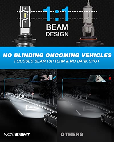 NOVSIGHT 9005 9006 Led Headlight Bulbs Combo 300% Brightness 9005/HB3 High Beam 9006/HB4 Low Beam 1:1 Mini Size Headlight Conversion Kits 6500K Cool White Replacement Headlights Halogen, Pack of 4