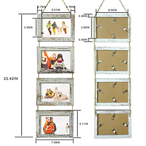 SESEAT 4x6 Wall Hanging Picture Frames Collage with 4 Opening Distressed White Frames