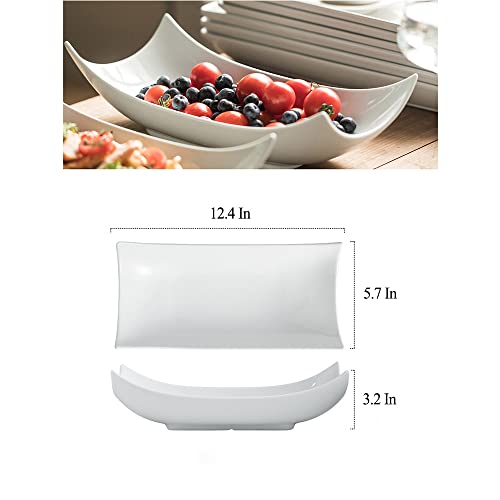 Gomakren Serving Platters Serving Bowls Set Porcelain Serving Dishes For Entertaining Special Curved Deep Large Christmas Dishes Serving Tray Platter Plate Gifts Set of 3 Decorative Dish White 12 Inch