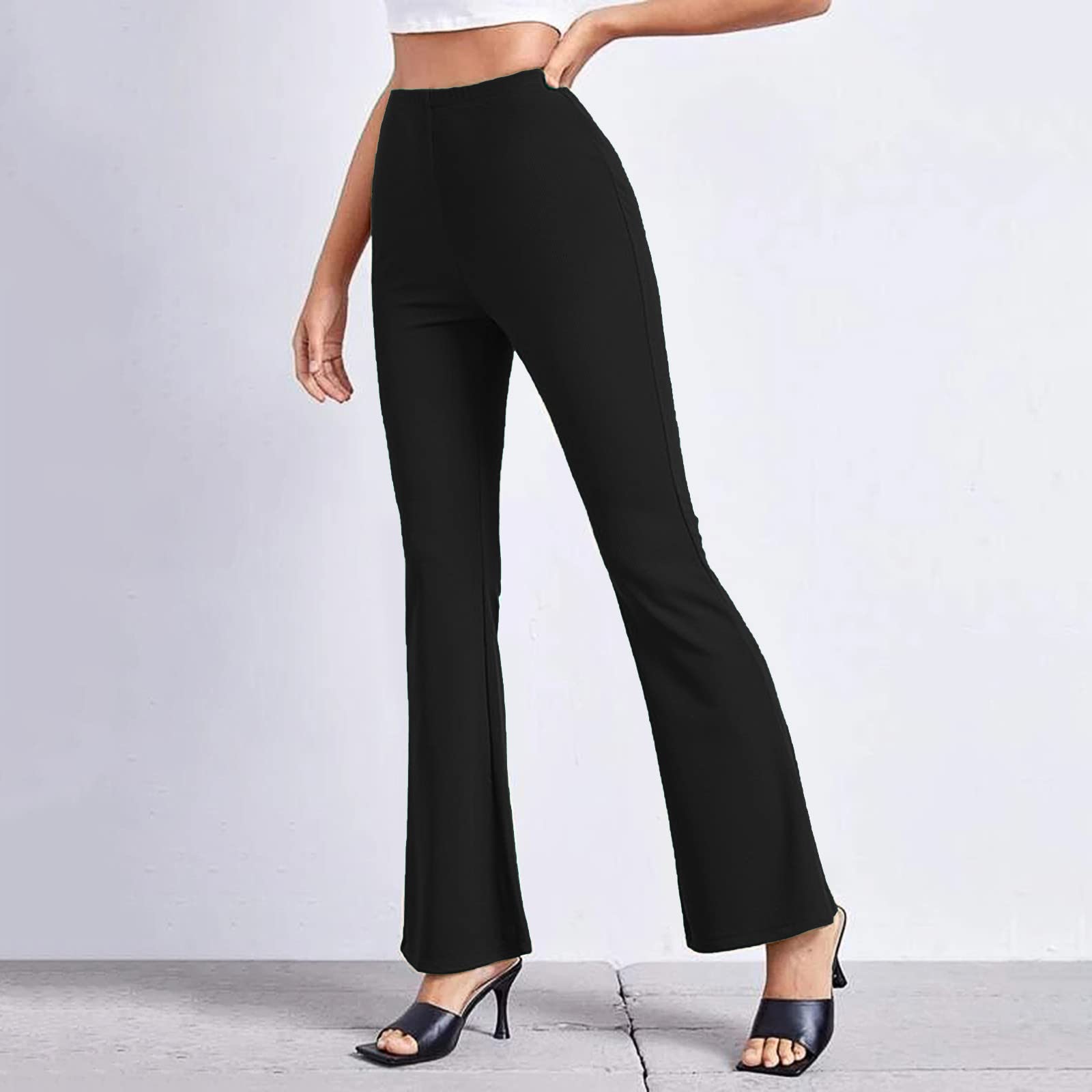DUOWEI Plus Size Yoga Pants Women's Causual Elastic Trousers Pant Summer Solid Elastic High Waist Womens Plus Size Tall Pants Black