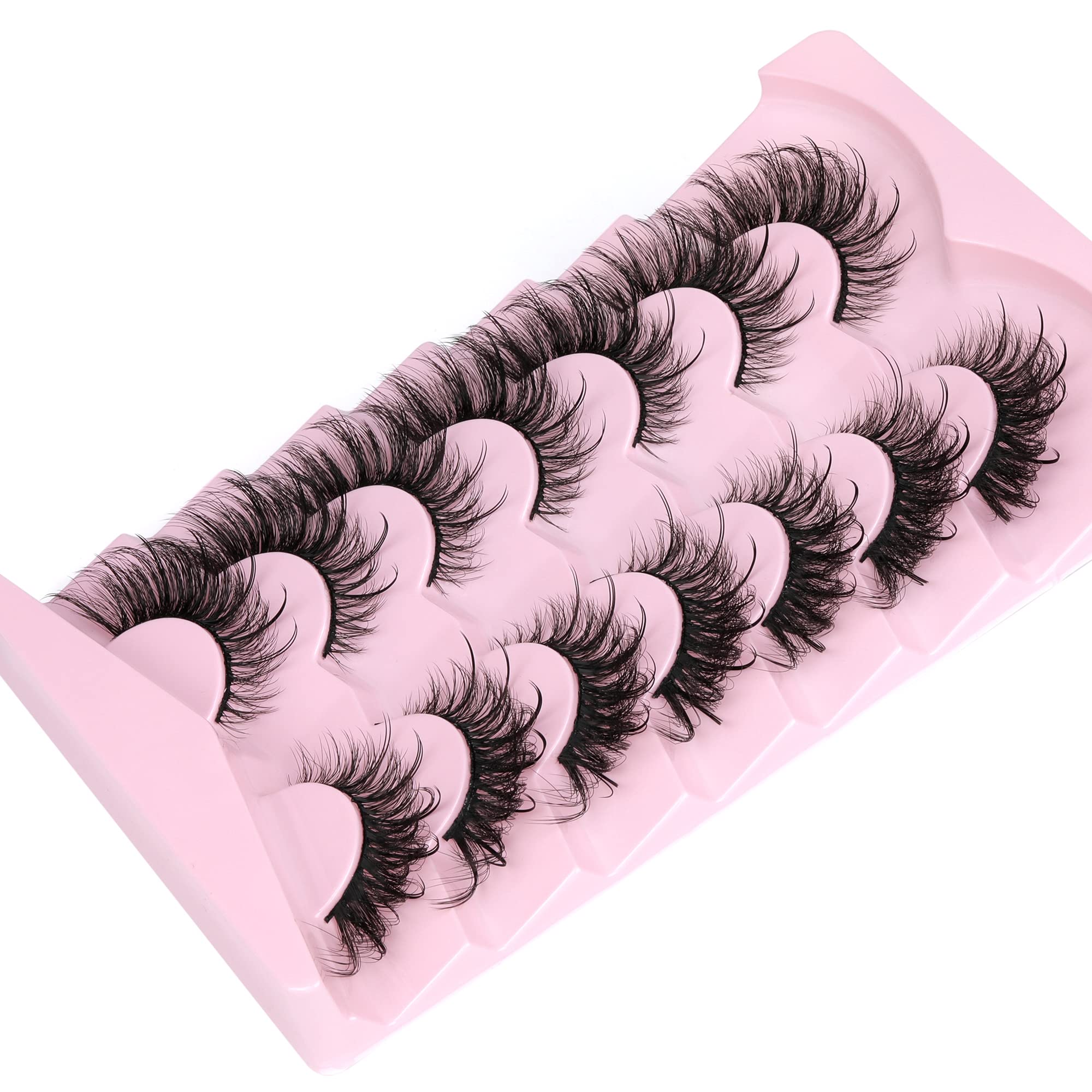 Lanflower False Lashes Fox Eye Eyelashes 8D Curl Fluffy Fairy Strip Lashes Dramatic Full Volume Faux Mink Lashes 7 Pairs