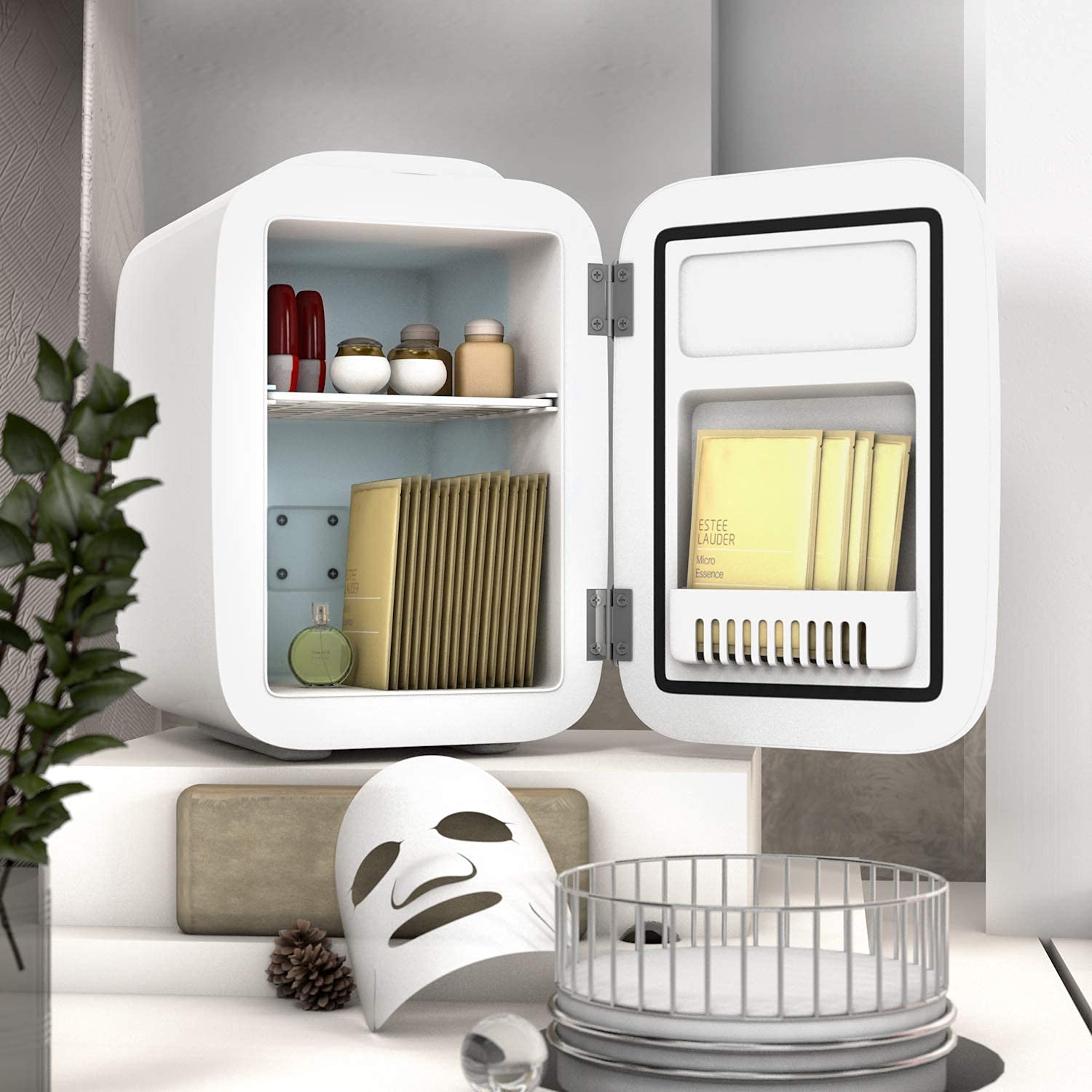 EDELWEISS Skincare Fridge, Mini Fridge for Bedroom, Makeup Refrigerator, Tiny Cosmetic Beauty Fridge, Desk Fridge for Office, Small Breastmilk Fridge, Portable Design with Handle, 4 Liter/6 Can