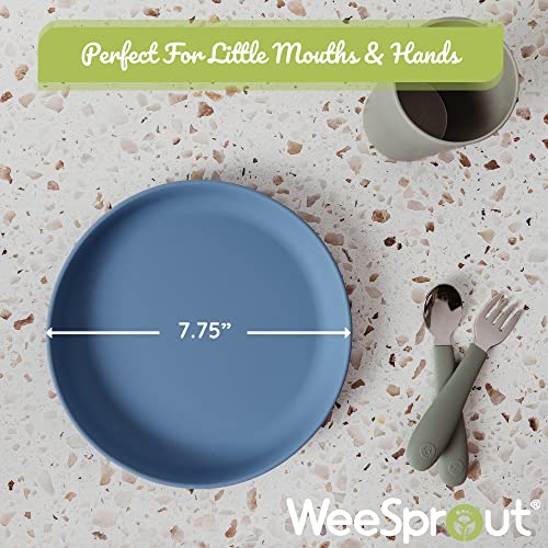 WeeSprout Baby & Toddler Non-Suction Plates with Lids, 100% Food Grade Silicone Plates, Premium Hard Plastic Lids, Unbreakable Design, Microwave & Dishwasher Safe, 3 Pack