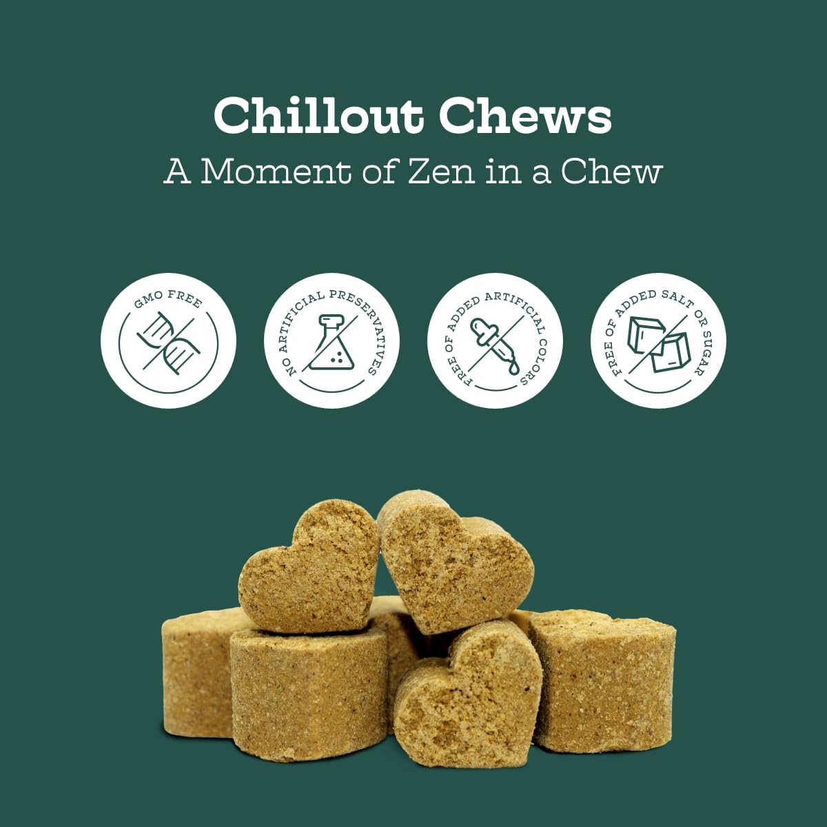 Moe’s Hemp Calming Chews for Dogs - Helps Aid with Storms, Fireworks, Chewing, Barking, Travel, Stress, Anxiety & Separation Anxiety - Tryptophan + Chamomile - Made in The USA - (Chicken)
