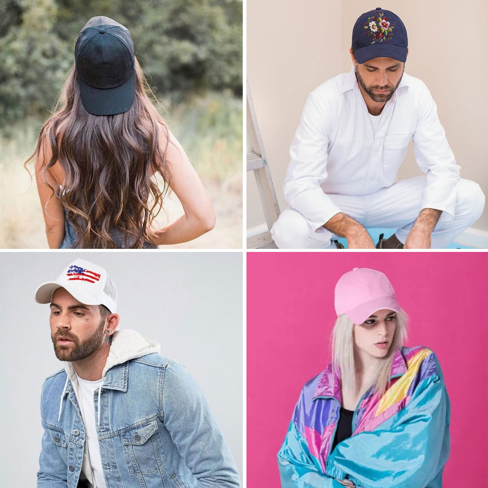 Elfcool 4 Pack Unisex Blank Baseball Cap Mesh Back Baseball Sun Hats Trucker Hat Adjustable Mesh Snapback Hats for Men Women (9pack Mix color)