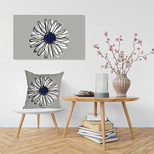 Set of 4 Decorative Throw Pillow Covers 18x18 Blue and Grey Modern Daisy Floral Pillow Covers for Living Room Farmhouse,Modern Simple Boho Cushion Bed Outdoor Home Decor