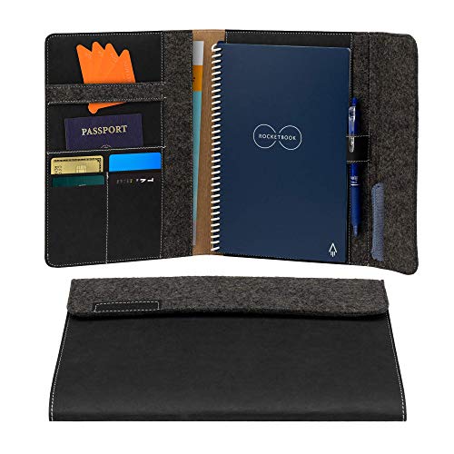Rocketbook Smart Notebook Folio Cover - 100% Recyclable, Biodegradable Cover with Pen Holder, Magnetic Clasp & Inner Storage - Dark Matter Black, Executive Size (6" x 8.8")