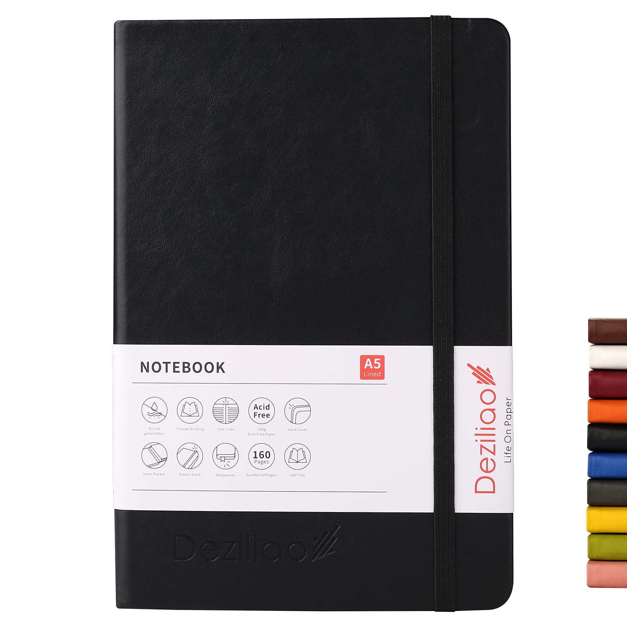 Deziliao Hardcover Notebook Journal 160 Pages, Lined Journal Notebooks for Work, 100Gsm Premium Thick Paper with Pocket, Medium 5.7"x8.5"(Grey-Blue, Ruled)