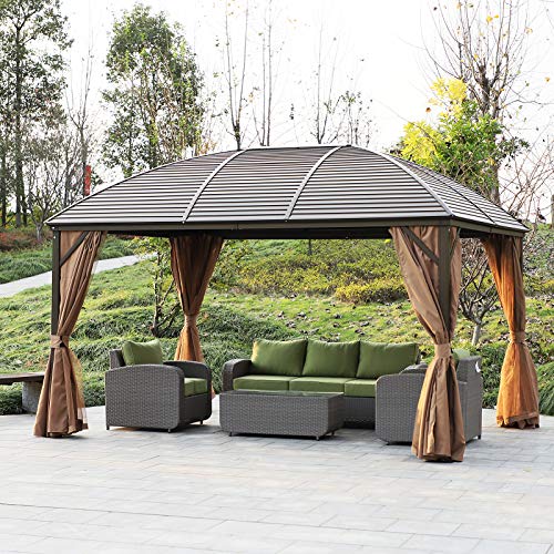 Outsunny 10' x 13' Hardtop Gazebo Canopy with Galvanized Steel Roof, Aluminum Permanent Pavilion Outdoor Gazebo with Top Hook, Netting and Curtains for Patio, Garden, Backyard, Deck