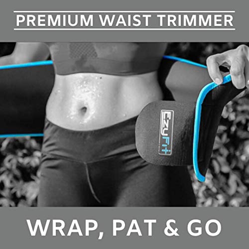 MONTAVI EzyFit Waist Trimmer Premium Exercise Workout Ab Belt for Women & Men Adjustable Stomach Trainer & Back Support, Black Blue Trim Fits 24-42"