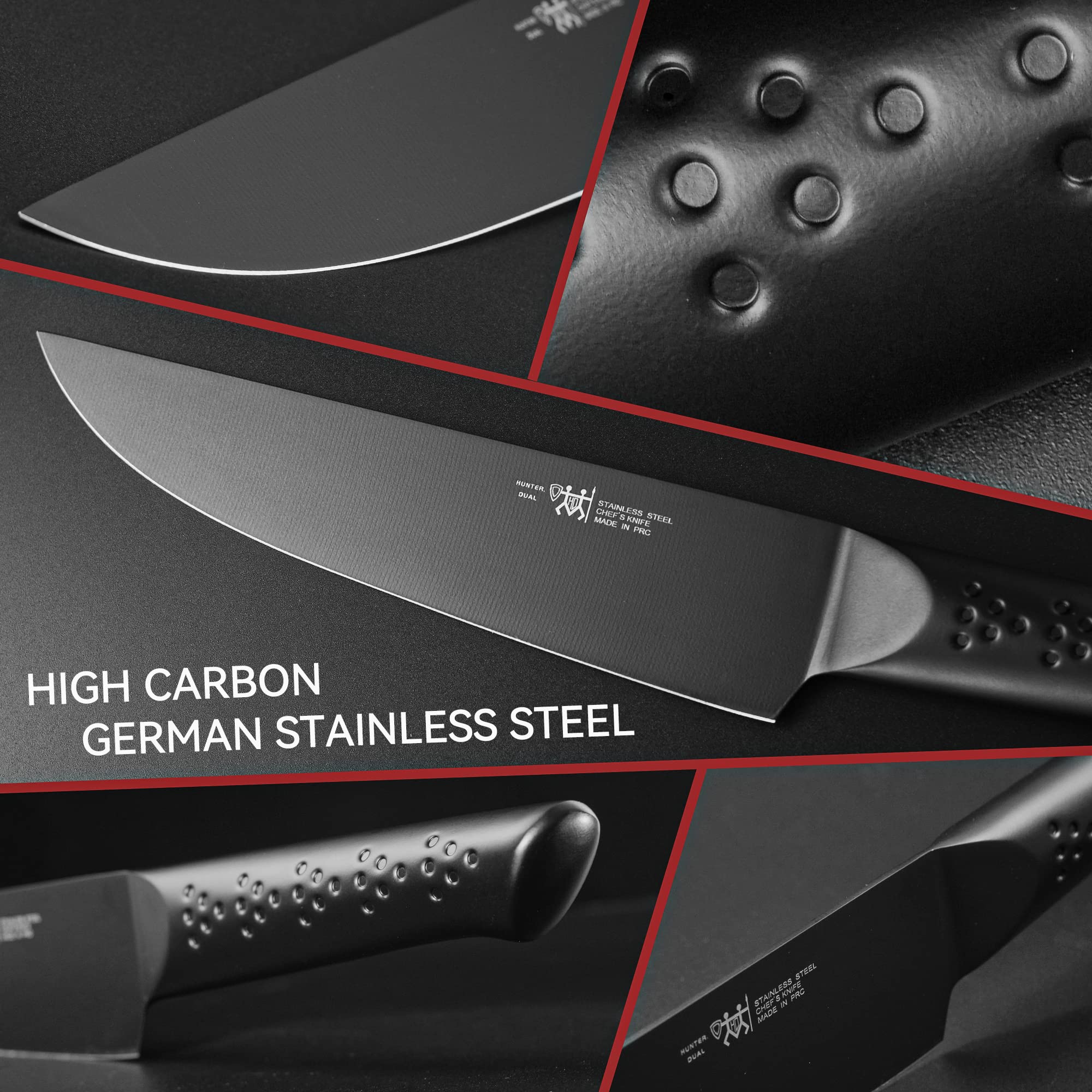 HUNTER.DUAL Knife Sets for Kitchen with Block, HUNTER.DUAL 15 Piece Knife Set with Built-in Sharpener, Dishwasher Safe, German Stainless Steel, Elegant Black