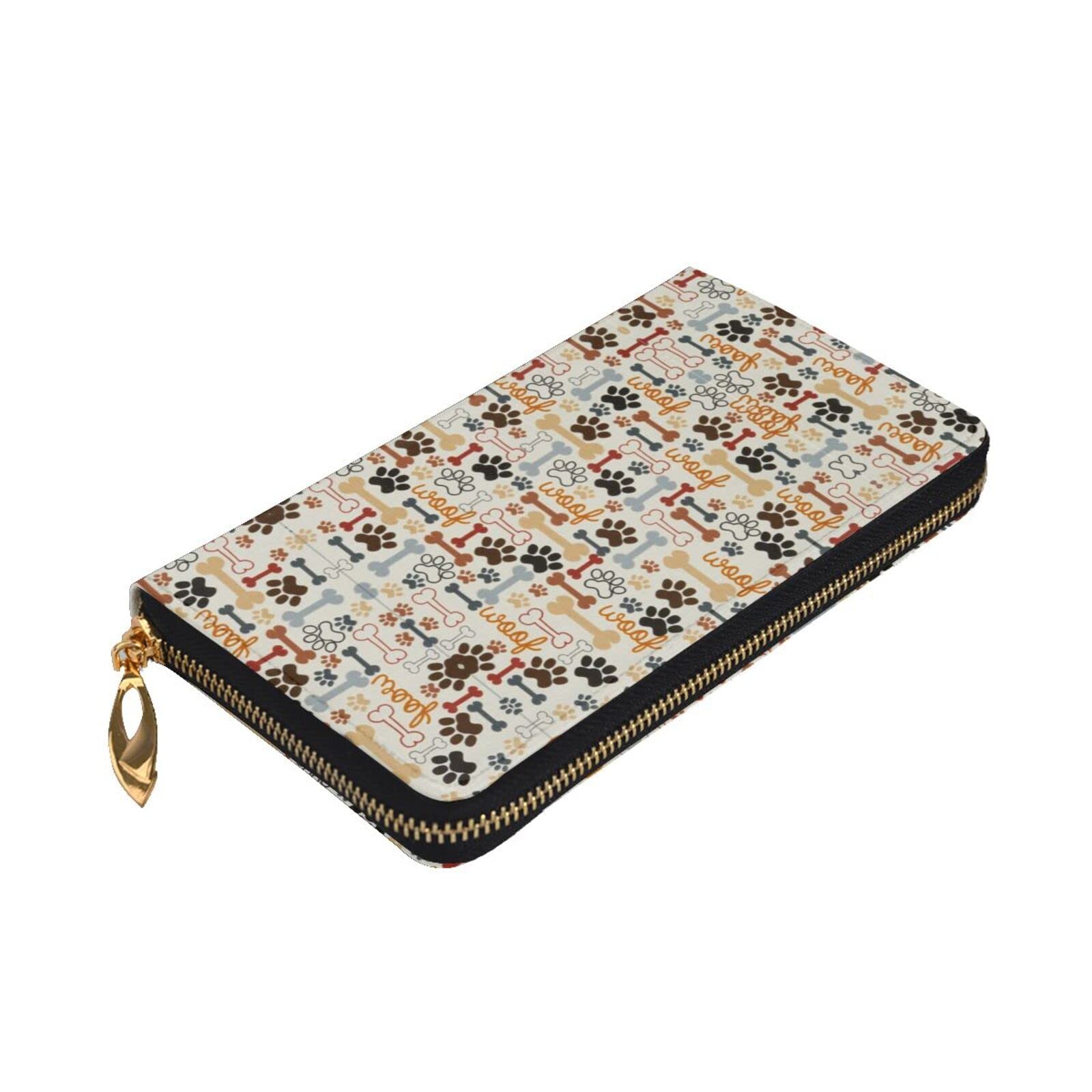Dog Bones Paw Prints Women'S Leather Long Clutch Wallet :>> 7.48x4.13 Inch Comfortable, Lightweight, Waterproof, Durable.